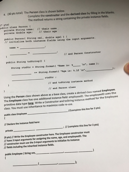 Solved (30 pts total) The Person class is shown below. 4. | Chegg.com