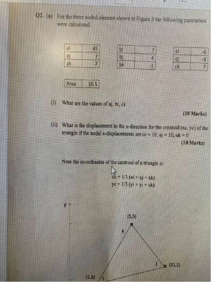 Q2. (a) ﻿For the three noded element shown in ﻿Figure | Chegg.com