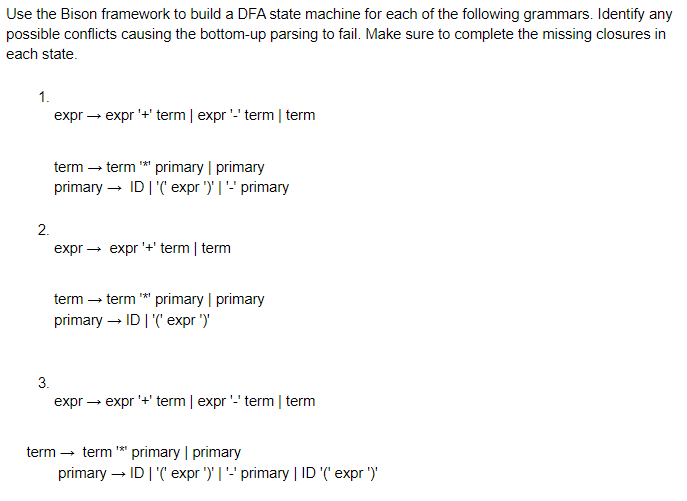 Solved Use the Bison framework to build a DFA state machine | Chegg.com