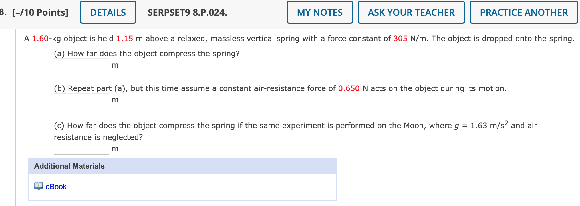 Solved A 1.60-kg object is held 1.15 m above a relaxed, | Chegg.com