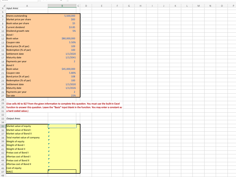 Solved *please show all excel formulas for yellow section* | Chegg.com
