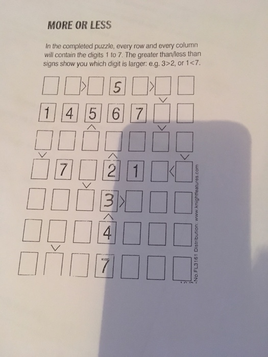 Solved MORE OR LESS In the completed puzzle, every row and | Chegg.com