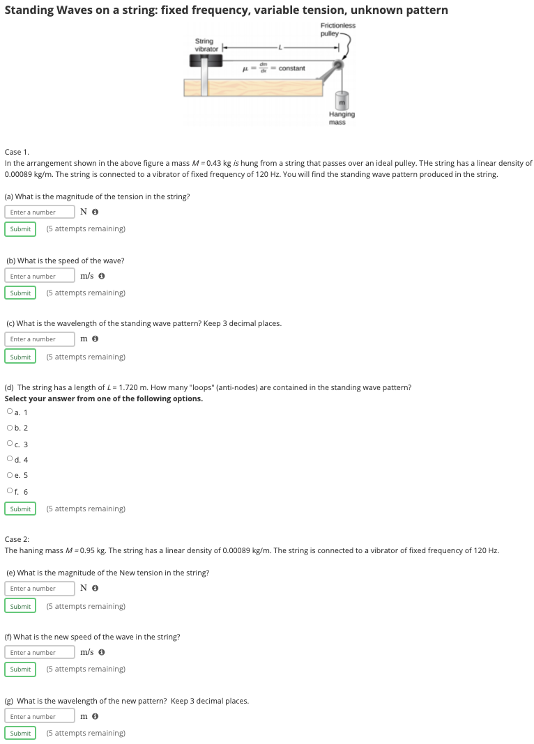 Solved Standing Waves on a string: fixed frequency, variable | Chegg.com