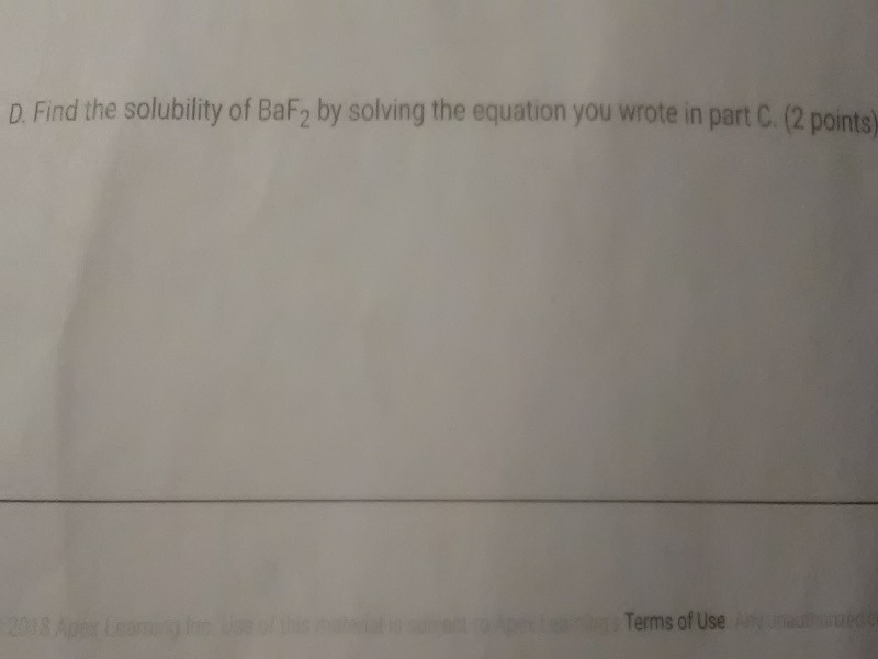 D Find the solubility of BaF2 by solving the equation | Chegg.com