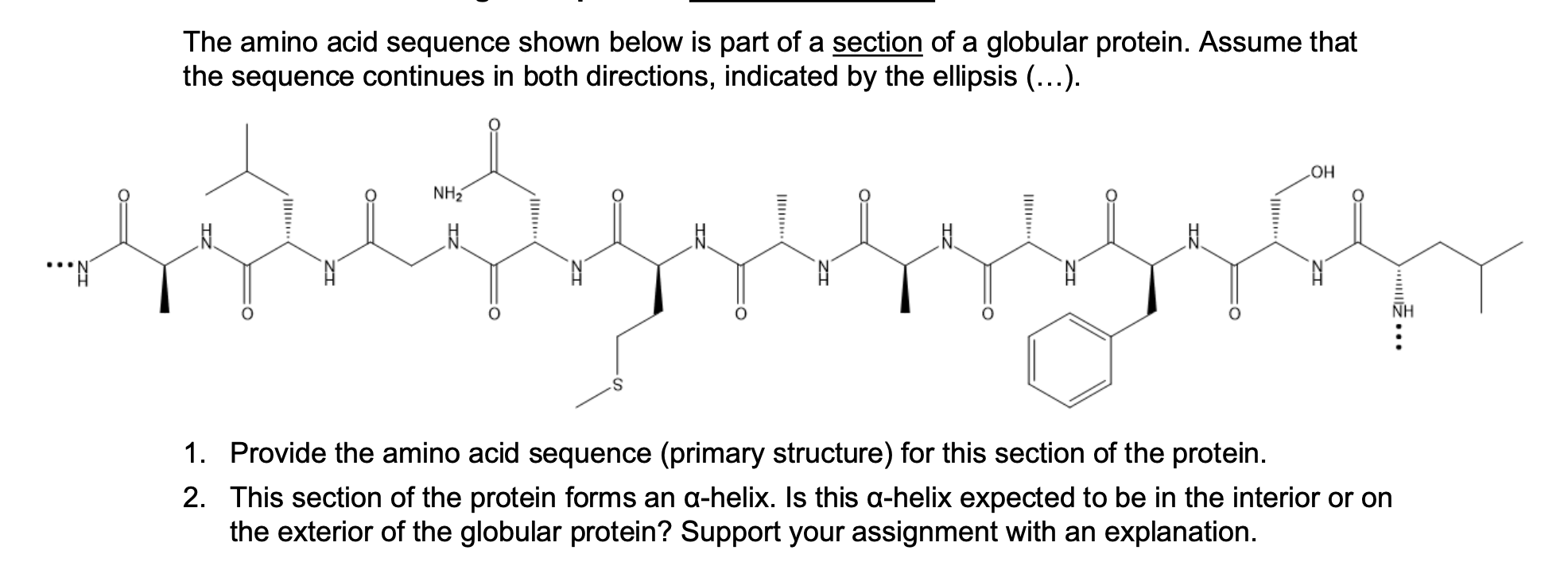 Solved The amino acid sequence shown below is part of a | Chegg.com