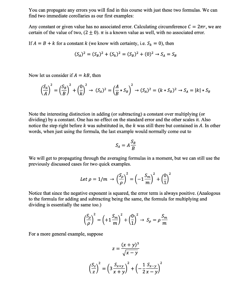 Solved Determine an expression for the propagated error for | Chegg.com