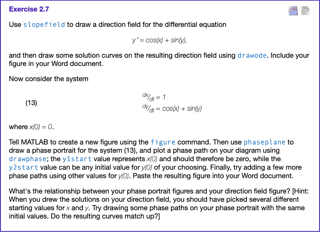Solved I'm confused on what to type into MatLab and how the | Chegg.com