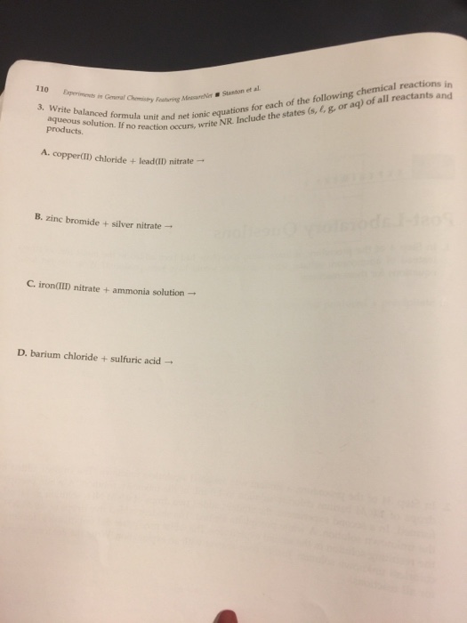 Solved write balanced formula unit and net ionic equations | Chegg.com