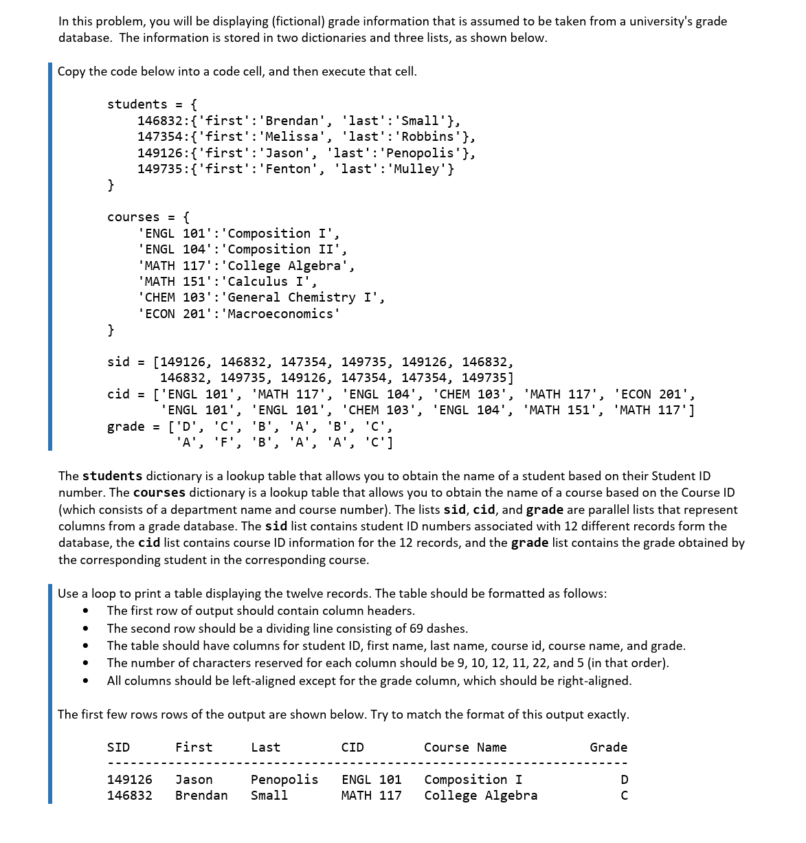 Solved In this problem, you will be displaying (fictional) | Chegg.com