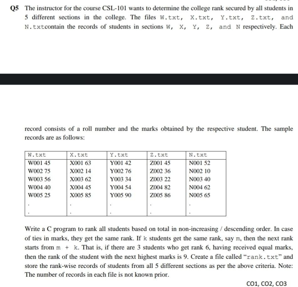 Solved Q5 The instructor for the course CSL-101 wants to | Chegg.com