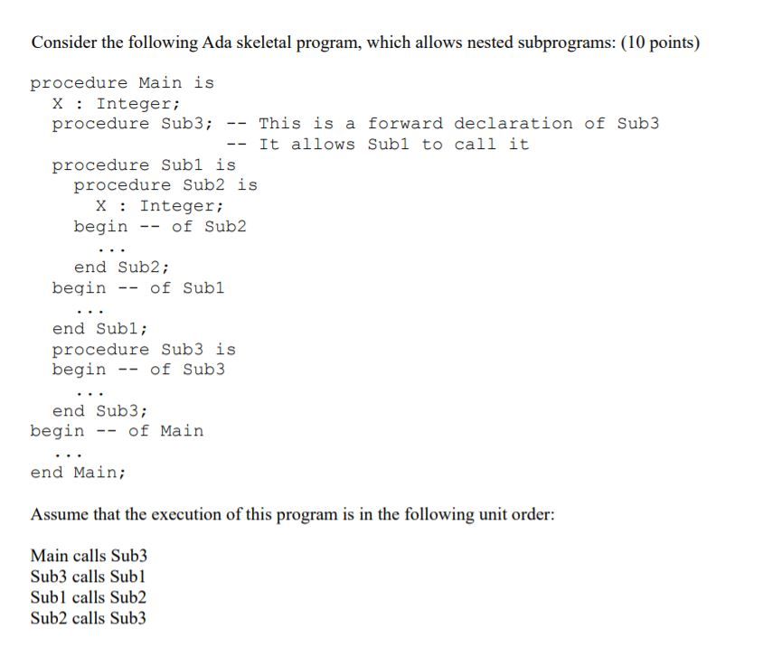 Solved A Assuming Static Scoping In The Following 8997