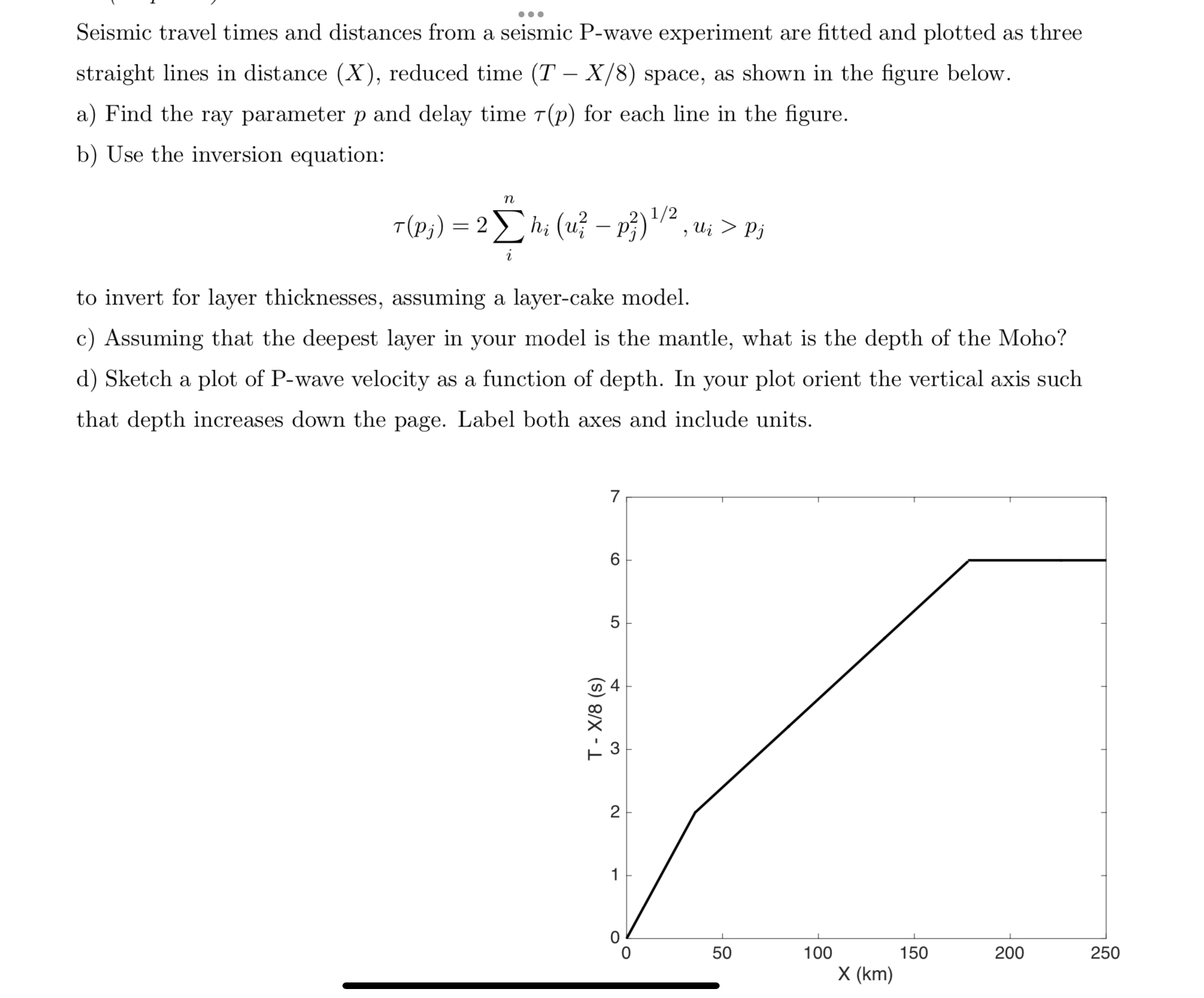 Solved Seismic travel times and distances from a seismic | Chegg.com