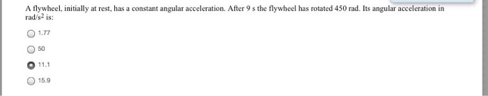 Solved A flywheel, initially at rest, has a constant angular | Chegg.com