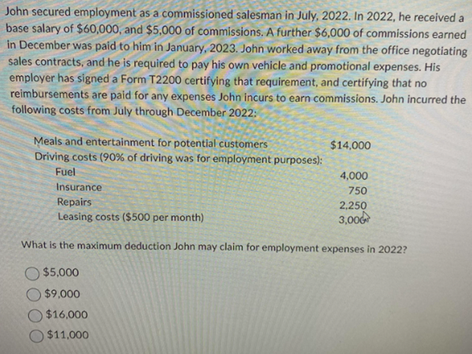 Solved John secured employment as a commissioned salesman in | Chegg.com