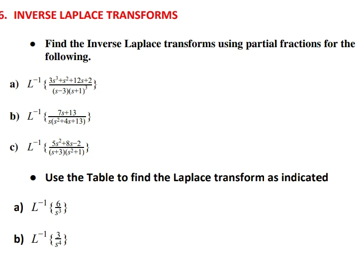 Solved 5. INVERSE LAPLACE TRANSFORMS • Find the Inverse | Chegg.com