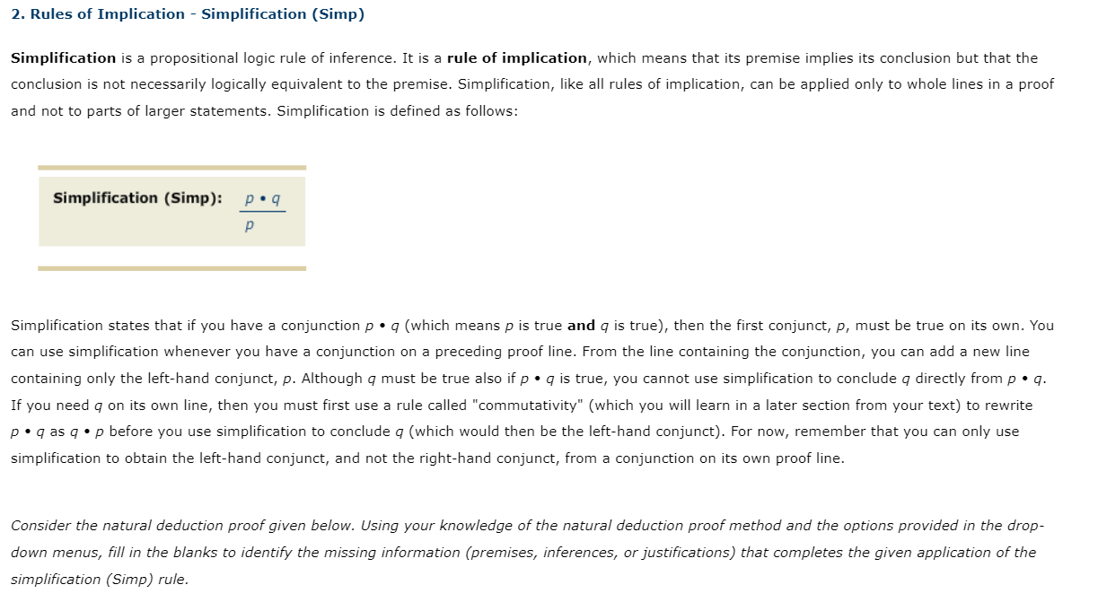 Solved 2. Rules of Implication - Simplification (Simp) | Chegg.com