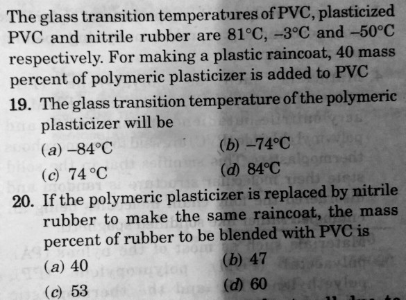 Solved The glass transition temperatures of PVC, plasticized | Chegg.com