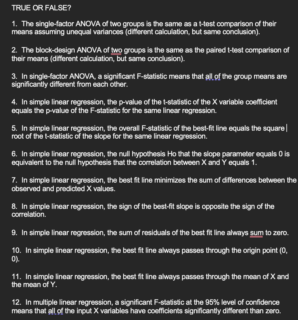 Solved TRUE OR FALSE? 1. The single-factor ANOVA of two | Chegg.com