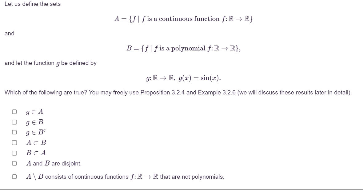 Solved Let us define the sets A={f∣f is a continuous | Chegg.com