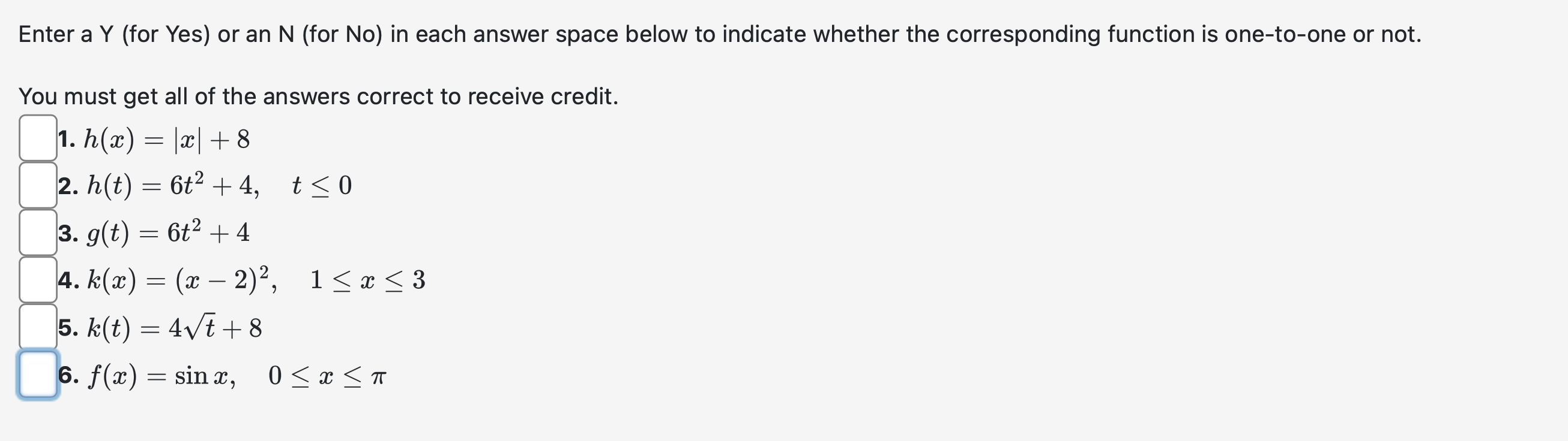 Solved Enter a Y (for Yes) or an N (for No) in each answer | Chegg.com