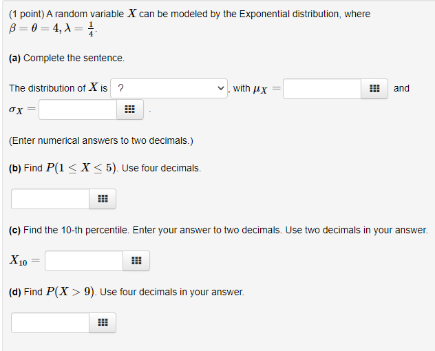 Solved (1 point) A random variable X can be modeled by the | Chegg.com