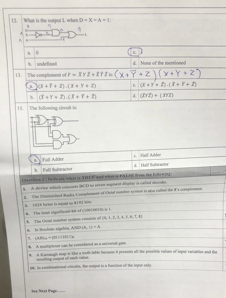 Solved 12. What is the output L when D=X=A=1 : 15. The | Chegg.com