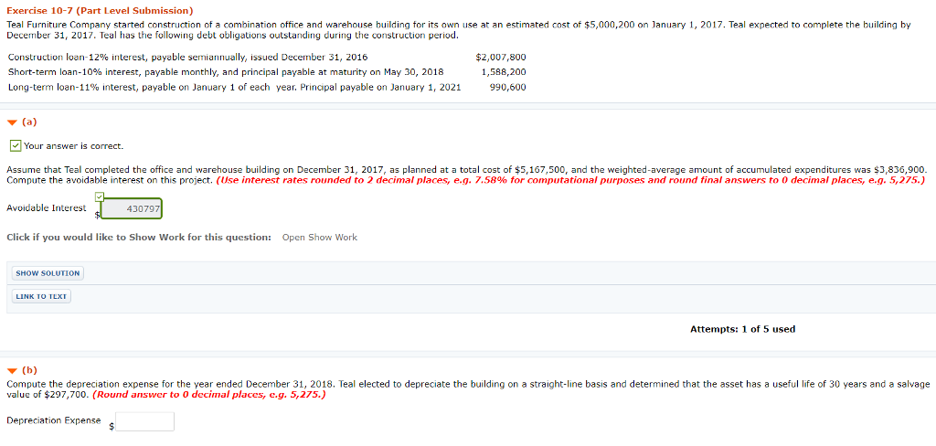 Solved Exercise 10-7 (Part Level Submission) Teal Furniture | Chegg.com