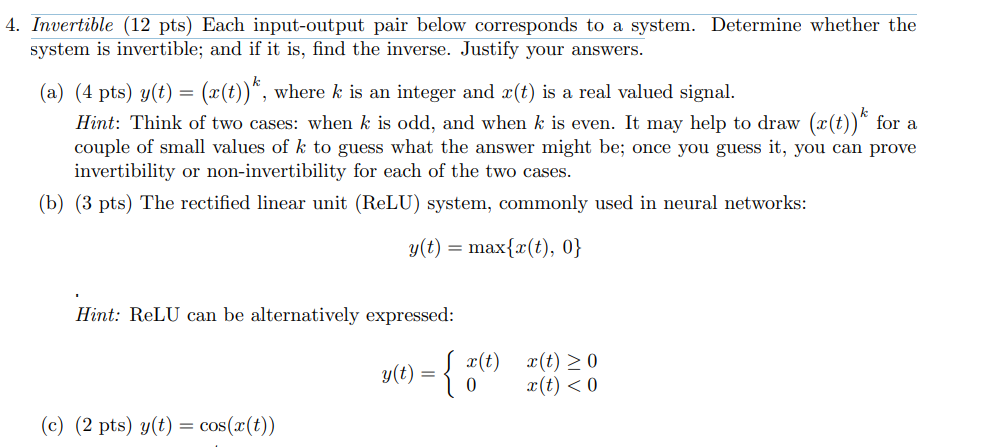 Solved 4. Invertible (12 pts) Each input-output pair below | Chegg.com