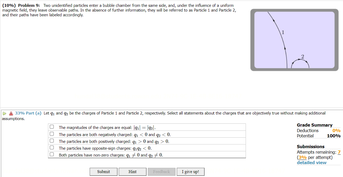 (10\%) Problem 9: Two unidentified particles enter a | Chegg.com