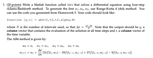 (20 points) Write a Matlab function calledAB4that | Chegg.com