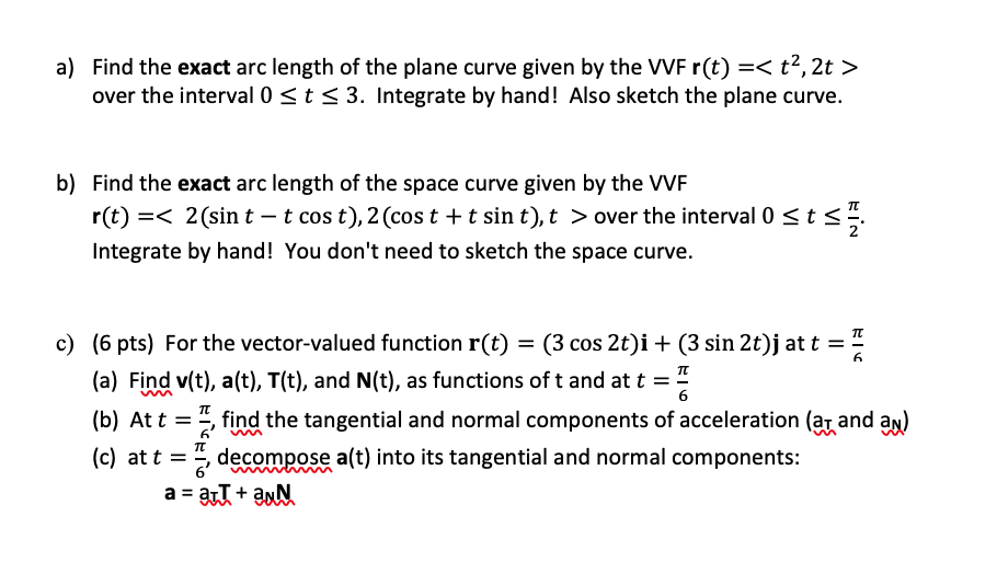 Solved a) Find the exact arc length of the plane curve given | Chegg.com