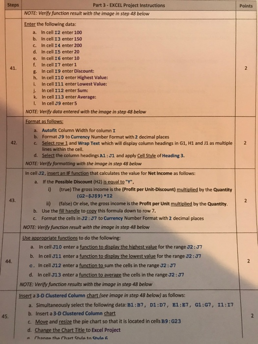 1 Steps Part 3 EXCEL Project Instructions Create A Chegg