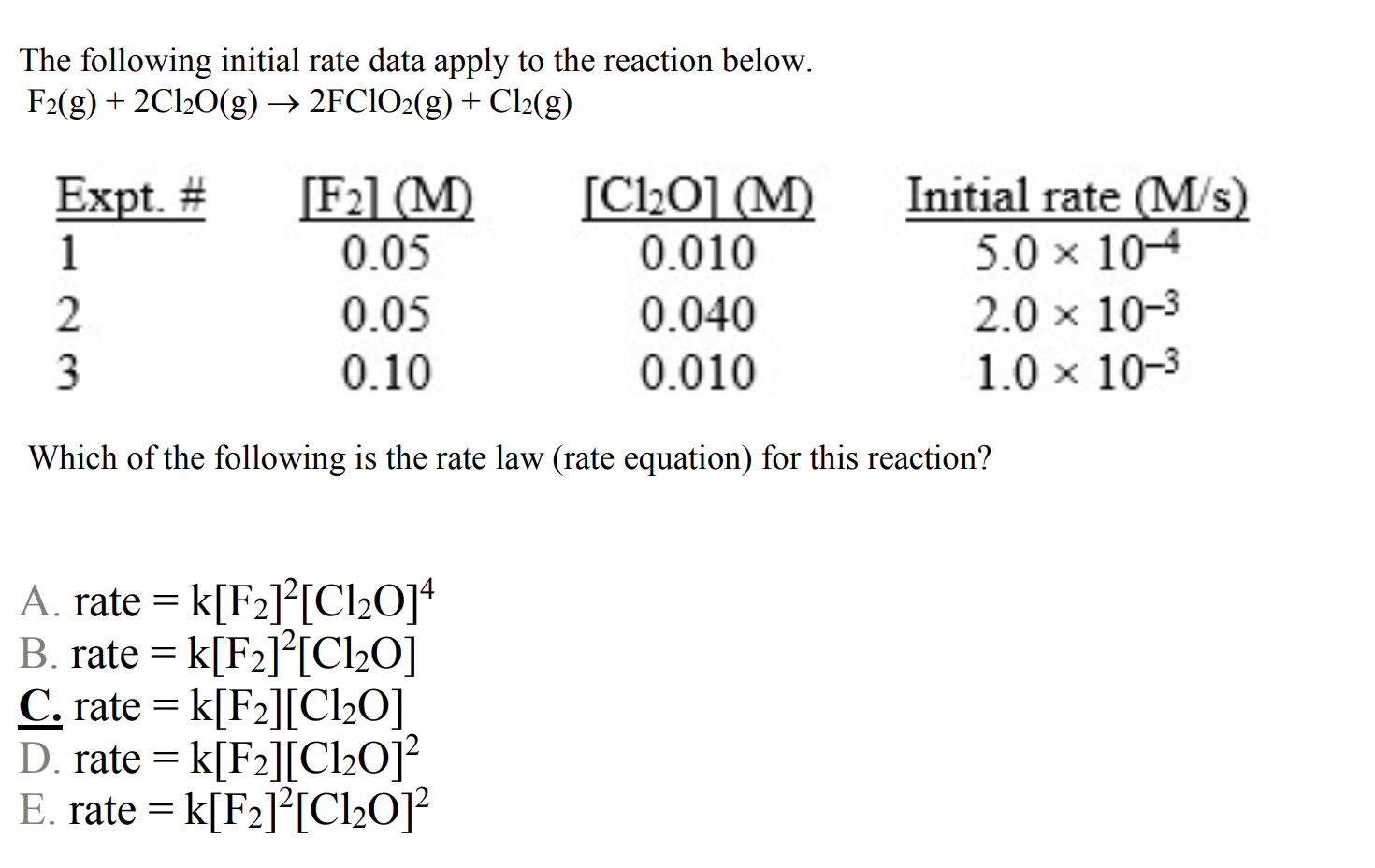 Solved F2( g)+2Cl2O(g)→2FClO2( g)+Cl2( g) Which of the | Chegg.com