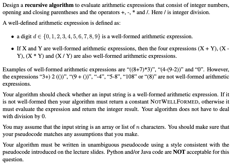 Solved Design a recursive algorithm to evaluate arithmetic | Chegg.com