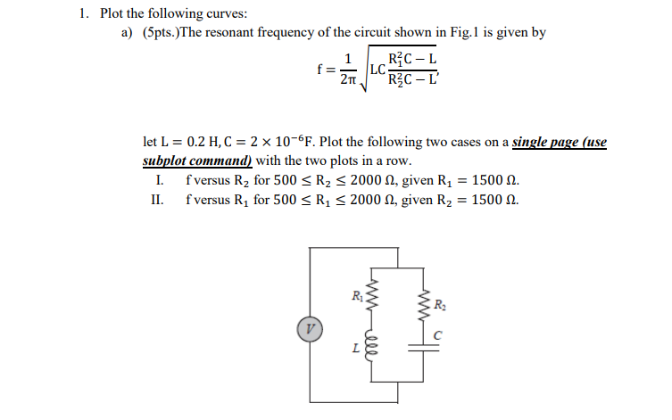 Solved 1 Plot The Following Curves A Spts The Resonant