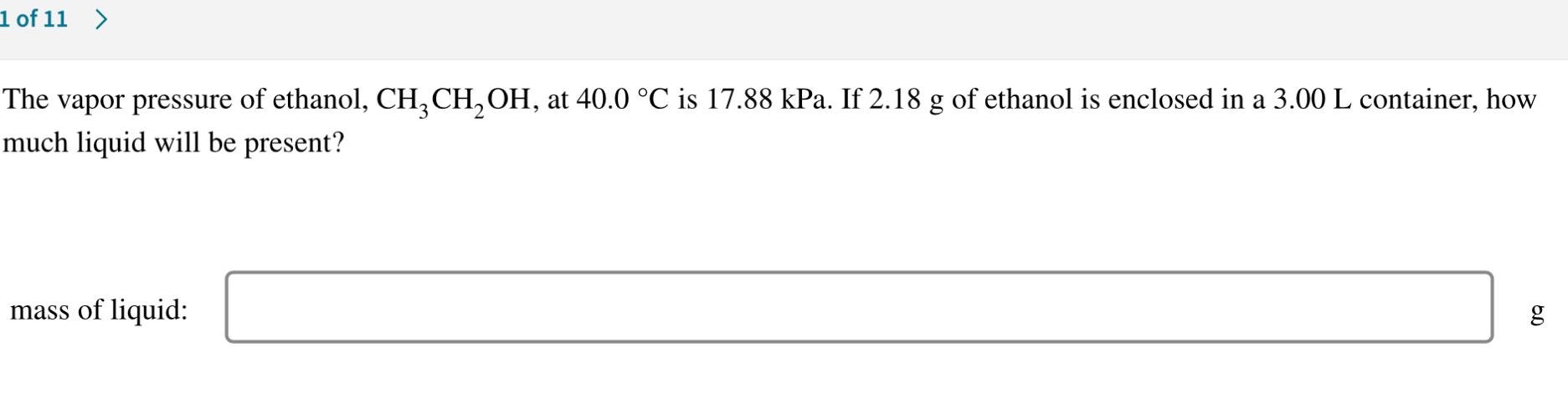 Solved The vapor pressure of ethanol, CH3CH2OH, at 40.0∘C is | Chegg.com