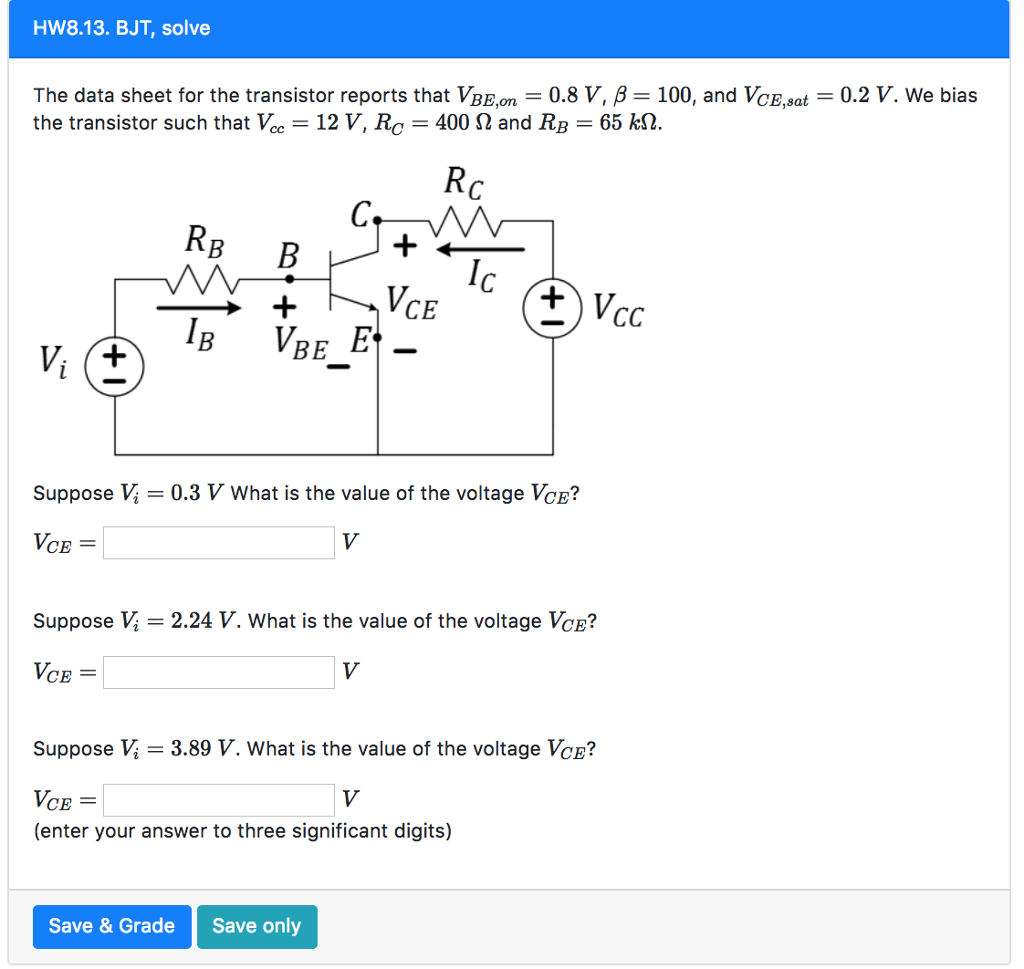Solved HW8.10. BJT, solve The data sheet for the transistor | Chegg.com
