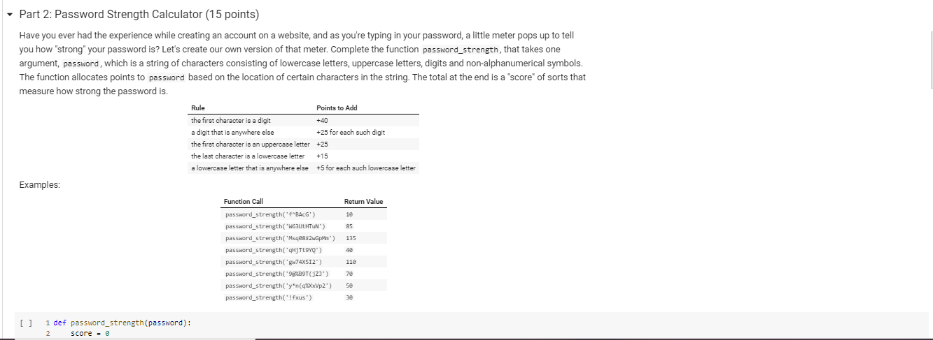 Solved Part 2: Password Strength Calculator (15 points) Have | Chegg.com