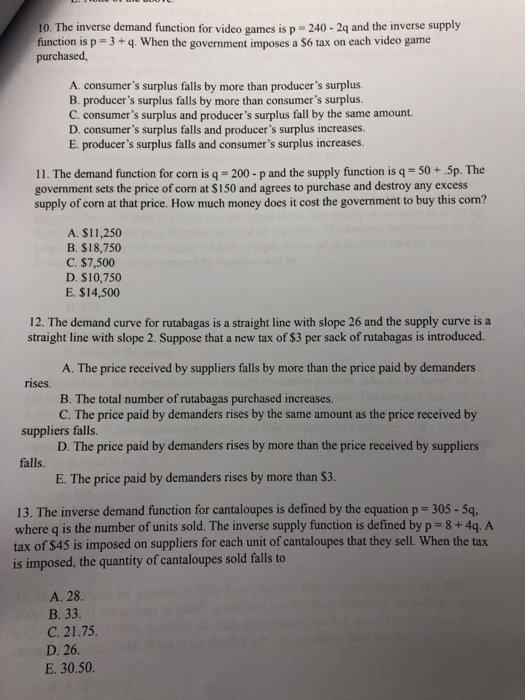 Solved 10. The inverse demand function for video games is p | Chegg.com