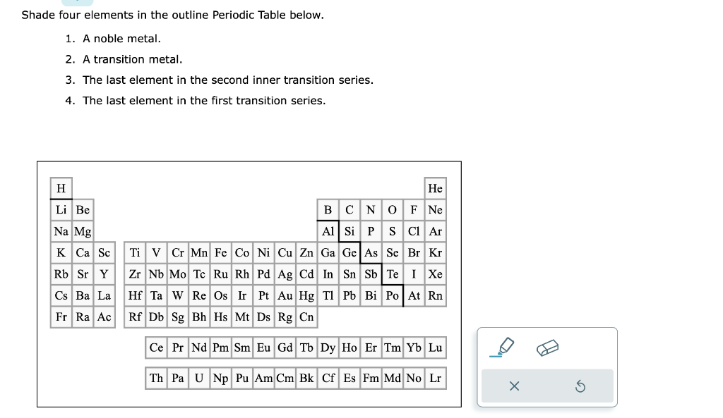 Solved Shade four elements in the outline Periodic Table | Chegg.com