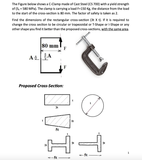 Solved The Figure below shows a C-Clamp made of Cast Steel | Chegg.com