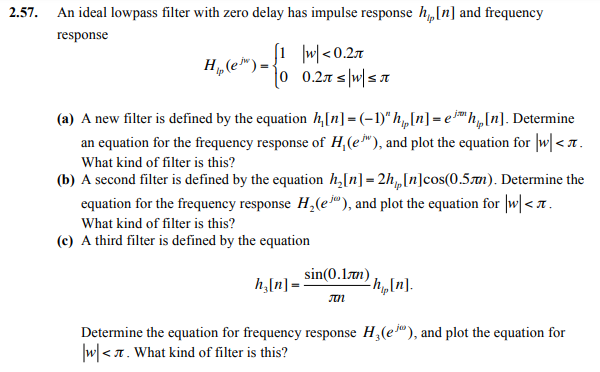 Solved 2.57. An ideal lowpass filter with zero delay has | Chegg.com