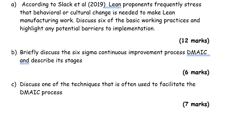 Solved a) According to Slack et al (2019) Lean proponents | Chegg.com
