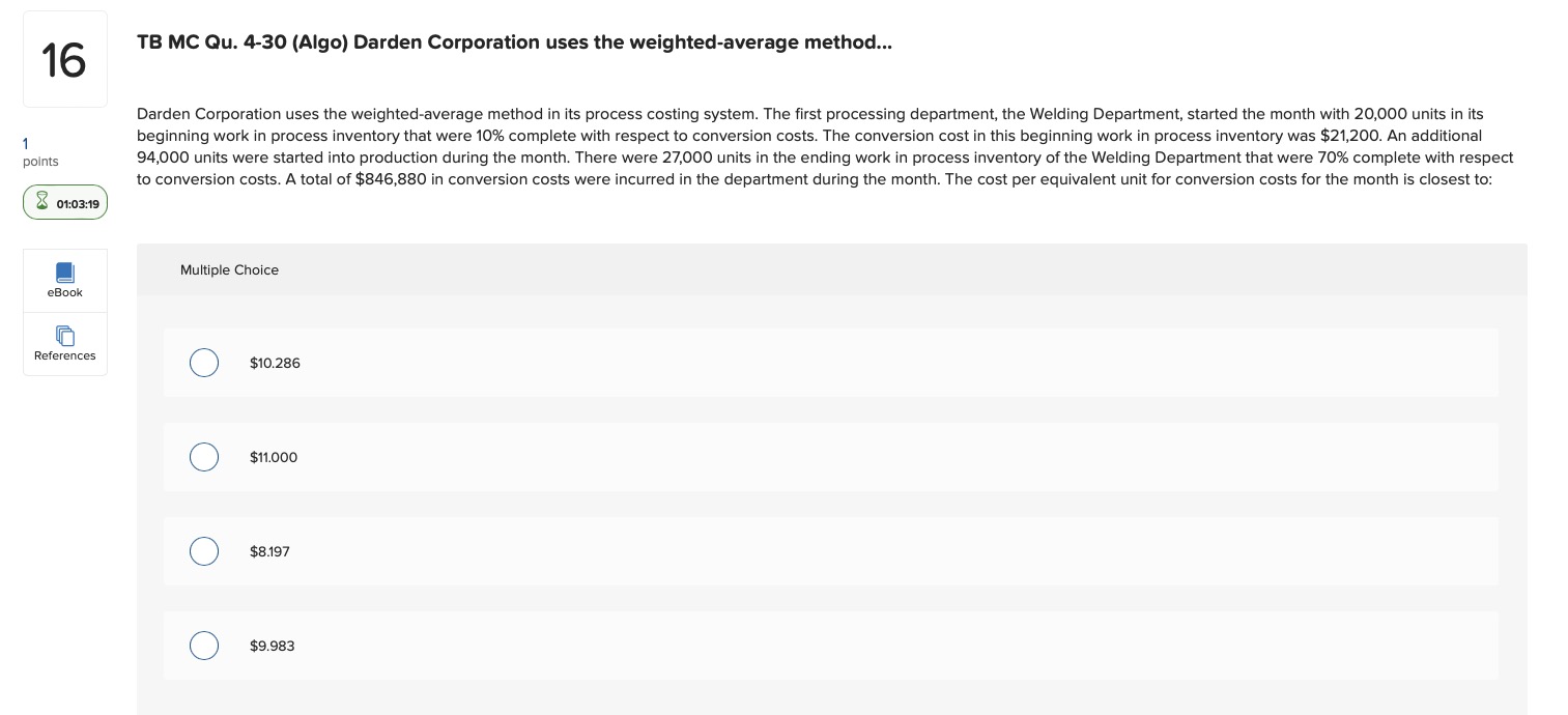 Solved TB MC Qu. 4-30 (Algo) ﻿Darden Corporation uses the | Chegg.com