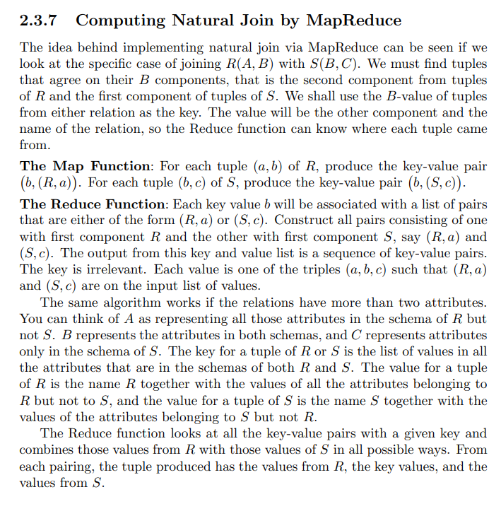 Solved 2.3.7 Computing Natural Join by MapReduce The idea | Chegg.com