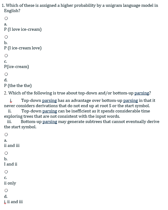 Solved 1. Which of these is assigned a higher probability by | Chegg.com