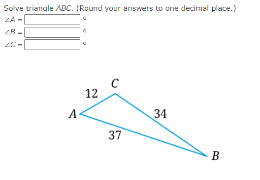 Solved Solve triangle ABC. (Round your answers to one | Chegg.com