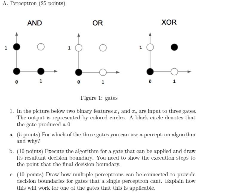 Solved A. Perceptron (25 points) AND OR XOR 1 1 1 1 1 1 1 | Chegg.com