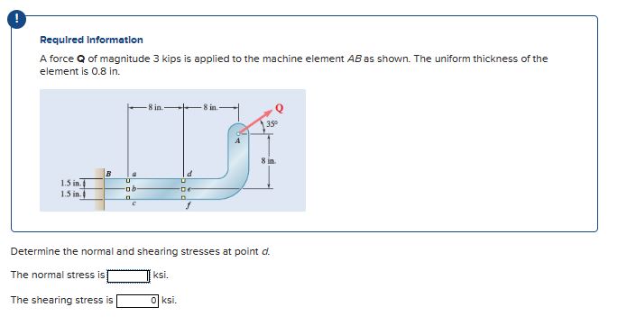 Solved Requlred information A force Q of magnitude 3kips is | Chegg.com