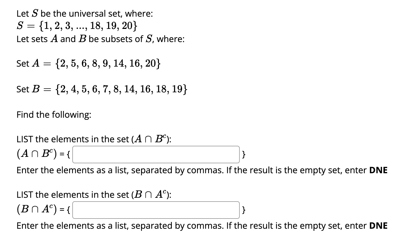 Solved Let S be the universal set, where: | Chegg.com